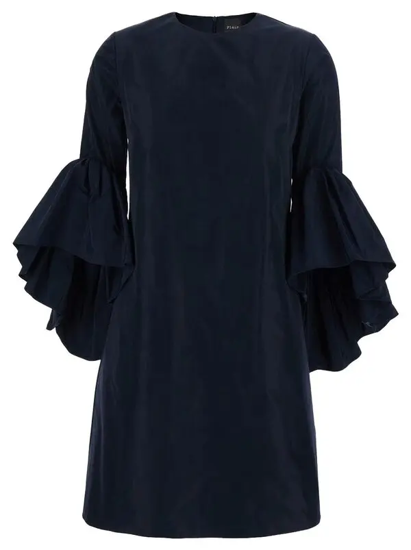LEPLAIN Crew Neck Dress With Flared Draped Sleeves - Blu