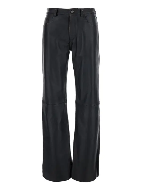 GRIFONI Wide-leg Leather Pants With Belt Loops And Five-pocket Design - Black
