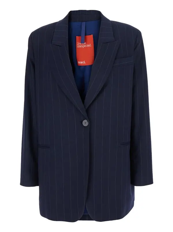 MERCI Tech Fabric High-collar Zip Jacket With Side Pockets - Blu