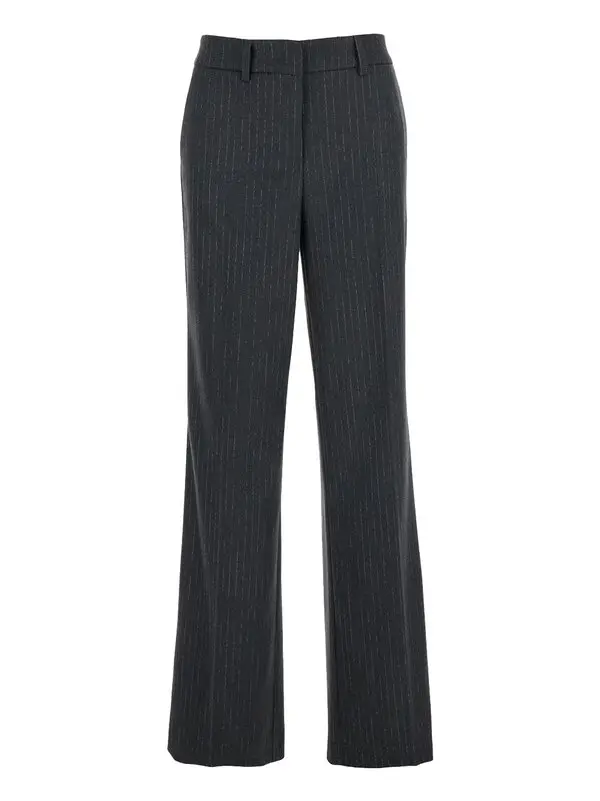 LEPLAIN Wool Blend Striped Straight-leg Pants With Belt Loops - Grey