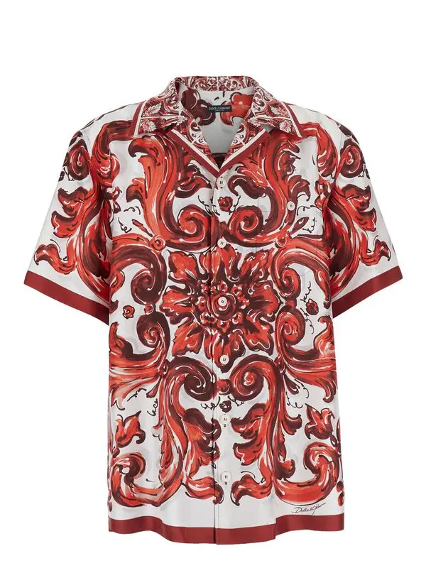 DOLCE E GABBANA Silk Bowling Shirt With Cuban Collar And All-over Print - Multicolor