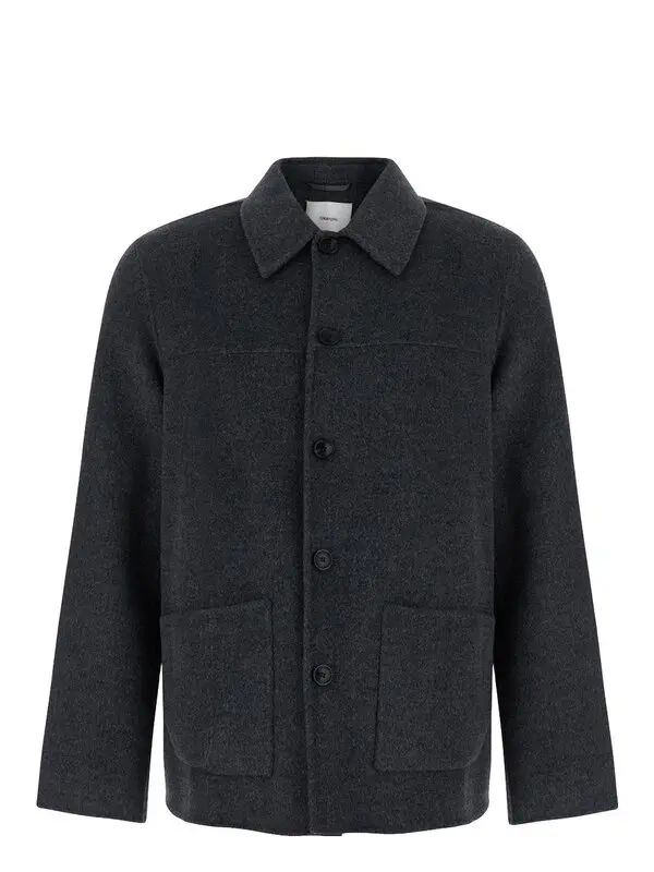 GRIFONI Wool-blend Jacket With Classic Collar And Front Patch Pockets - Grey