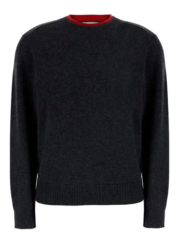 Loulou De Saison Cashmere Sweater With Contrasting Collar And Tone-on-tone Logo - Grey