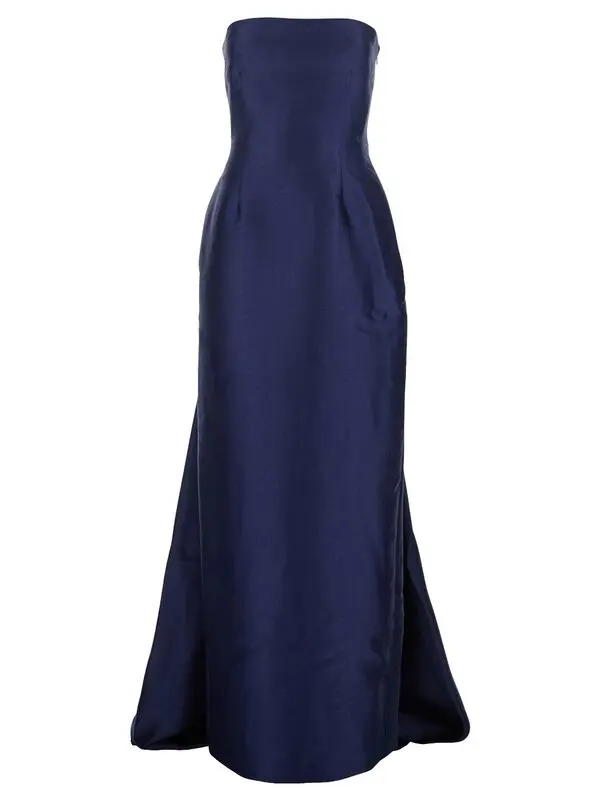 Solace London Long Off-shoulder Double-layer Tech Fabric Dress With Vent - Blu