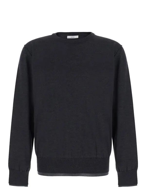 GRIFONI Merino Crewneck Sweater With Double Hem And Double Cuff - Grey