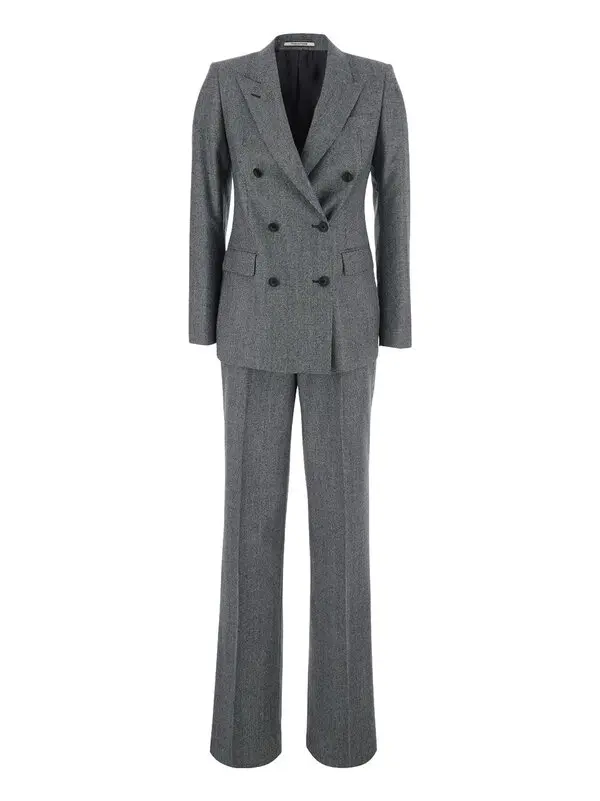 Tagliatore Double-breasted Wool Blend Suit With Peak Lapels For - Grey