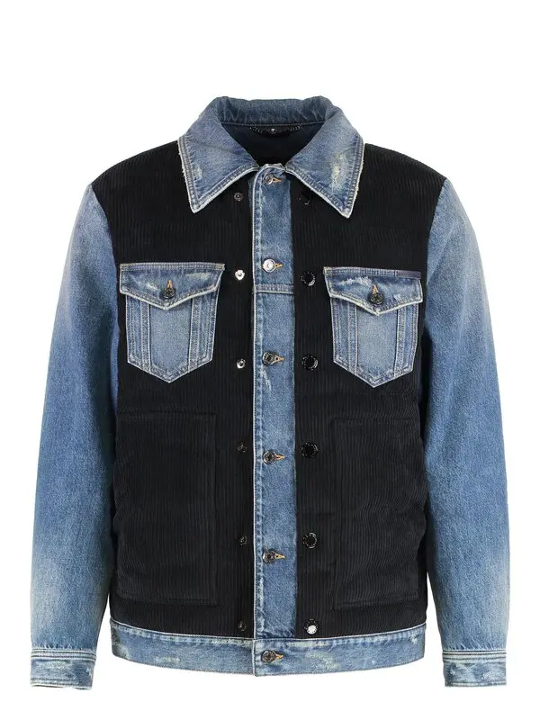 Dolce & Gabbana Padded Denim Jacket With Corduroy Inserts - Blue