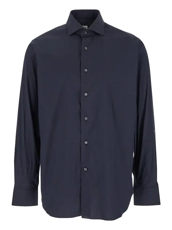 ALESSANDRO GHERARDI Stretch Cotton Blend Button-front Dress Shirt With Classic Collar - Blu