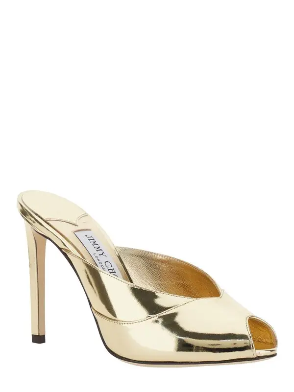 JIMMY CHOO Brigitte Heart-neckline Patent Leather Stiletto Sandals - Metallic