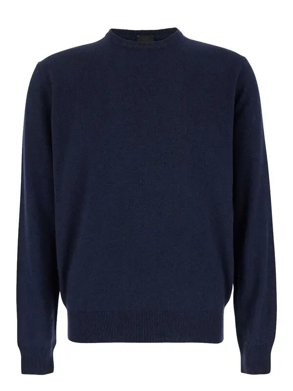 LEPLAIN Merino Wool, Silk & Cashmere Crewneck Sweater With Ribbed Trim - Blu