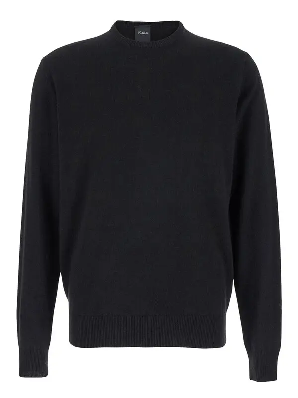 LEPLAIN Merino Wool Silk Cashmere Crew Neck Sweater With Ribbed Cuffs & Hem - Black