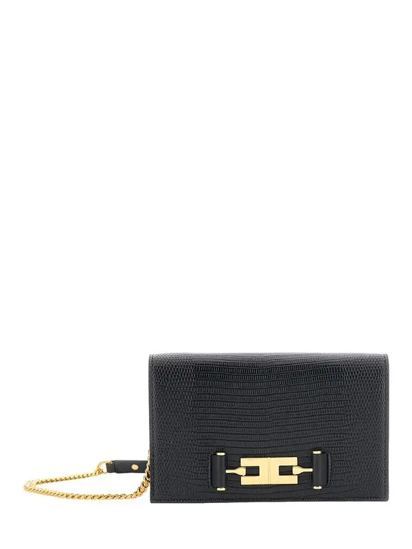 Elisabetta Franchi Ecoleather Crossbody Handbag With Chain Strap And Front Logo Plaque Closure - Black