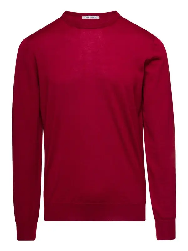 GAUDENZI Crew Neck Cashmere Sweater With Long Sleeves And Ribbed Trim - Red