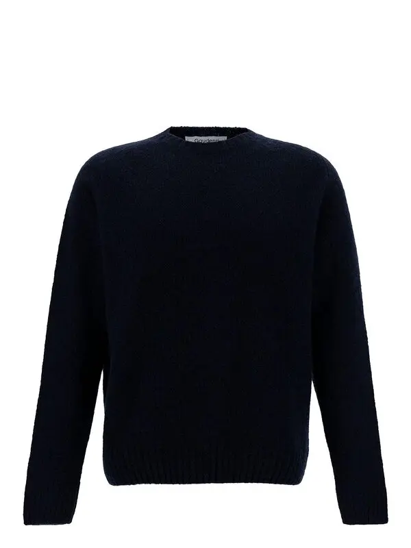 GAUDENZI Crewneck Sweater With Ribbed Finishes In Alpaca & Virgin Wool - Blu