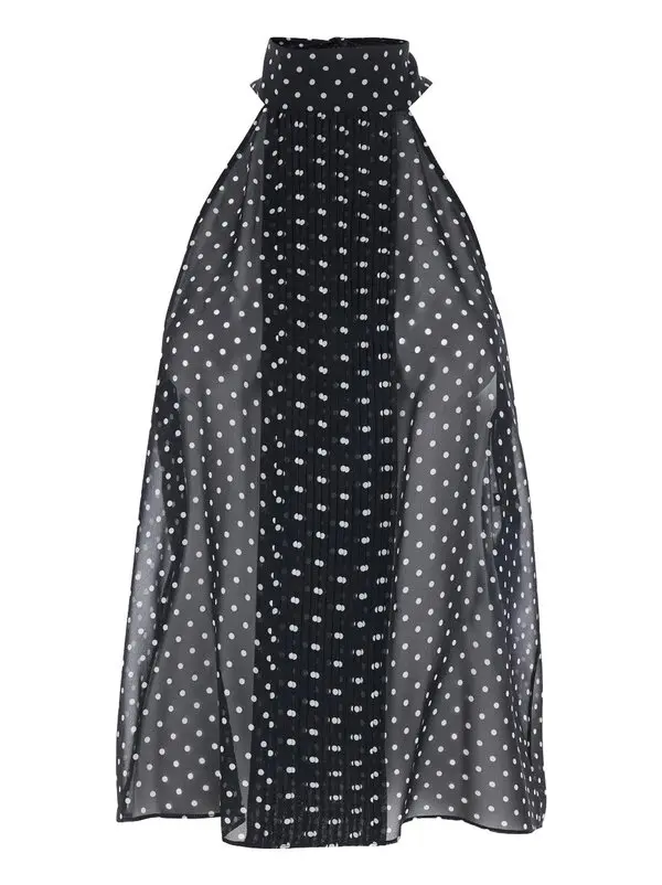 TOM FORD Sleeveless Halterneck Silk Top With All-over Polka Dot Motif And Oversized Back Bow - Black