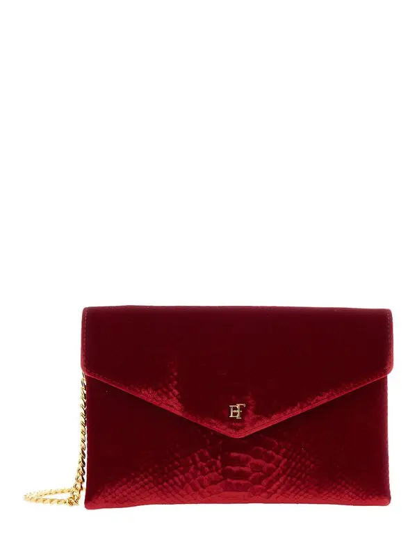 Elisabetta Franchi Mini Velvet Pouch Handbag With Zip Closure & Logo Patch - Red