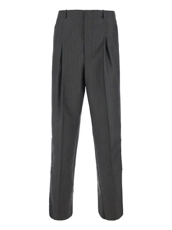 Bottega Veneta Wool-mohair Regular Fit Pants With All-over Stripe Motif And Zip Leg Pockets - Grey