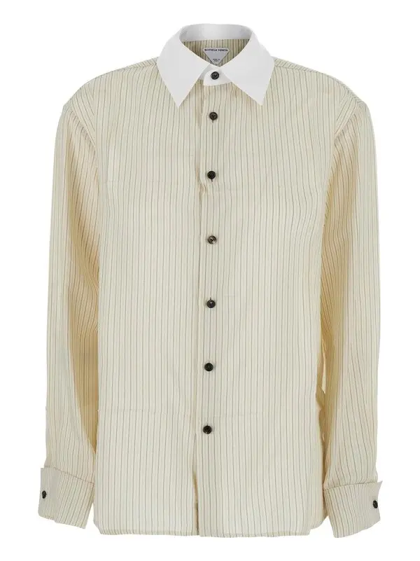 Bottega Veneta Pointed Collar Striped Viscose-blend Button-front Shirt For - Beige