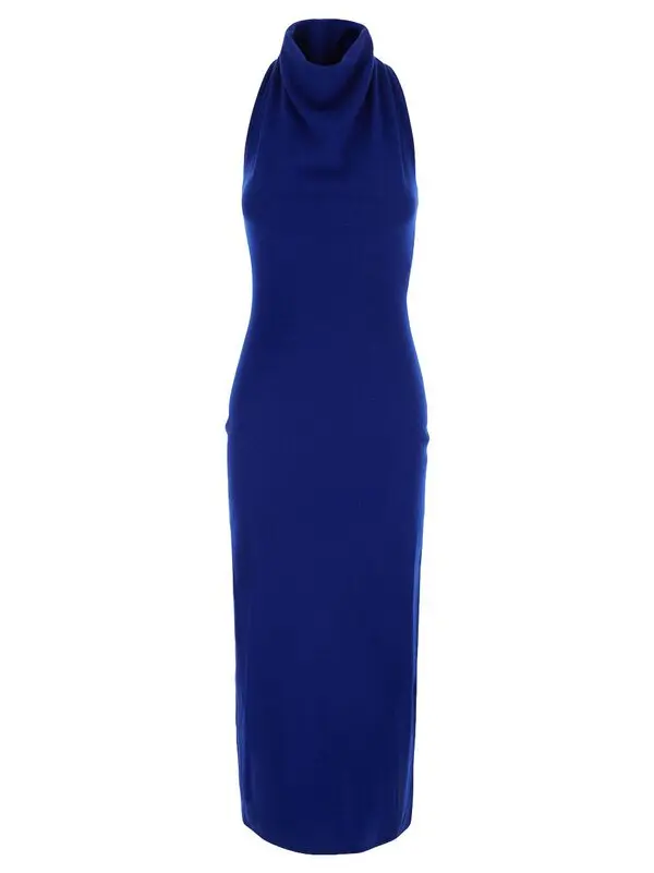 Givenchy Long Wool Dress With Front Draping And Deep Neckline - Blu