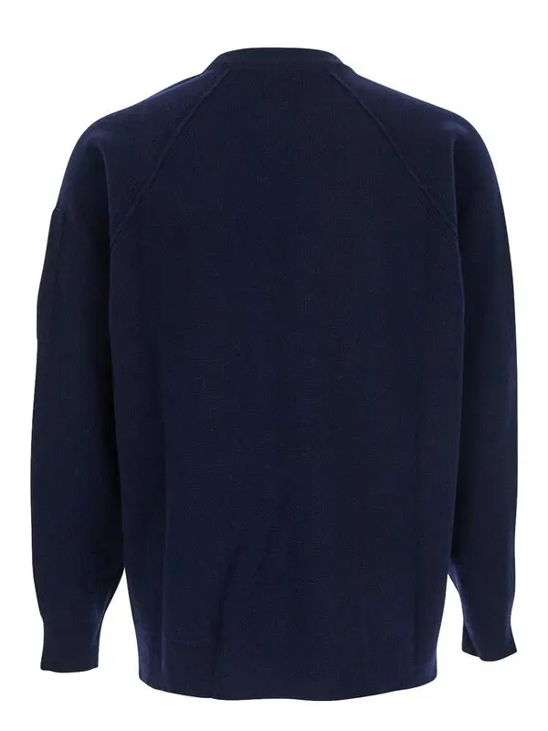 C.P. COMPANY C. P. Company Wool-blend Crew Neck Sweater With Compass Logo Sleeve - Blu