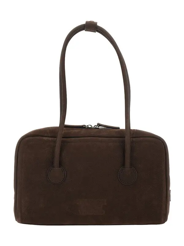 MARGESHERWOOD Soft Boston Mini Leather Shoulder Handbag With Logo Lettering - Brown