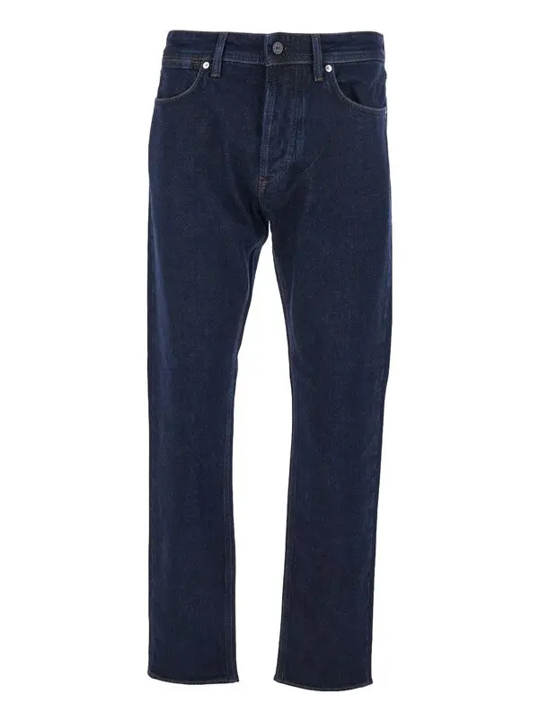 Stone Island Stretch Denim Jeans With Back Logo Patch And Straight Hem - Blu