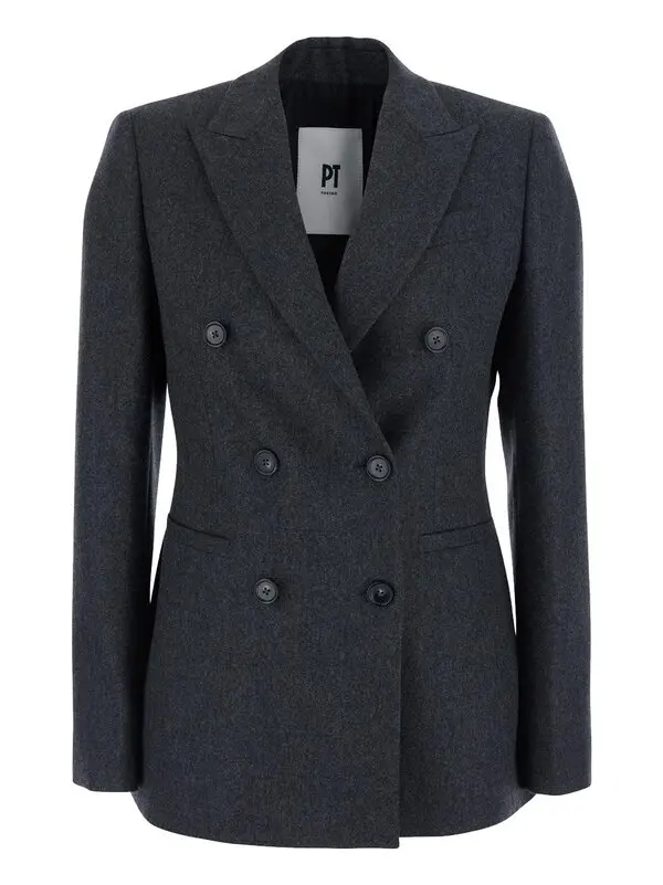 PT TORINO Pt Double-breasted Cashmere Wool Blazer Jacket For - Grey