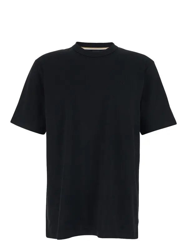 Hugo Boss Cotton Crew Neck T-shirt With Logo Lettering Embroidery On Front - Black