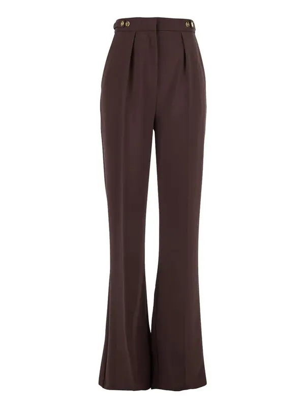 Elisabetta Franchi High-waist Wide-leg Tech Stretch Pants With Jewel Button Embellishments And Buckle Belt - Bordeaux