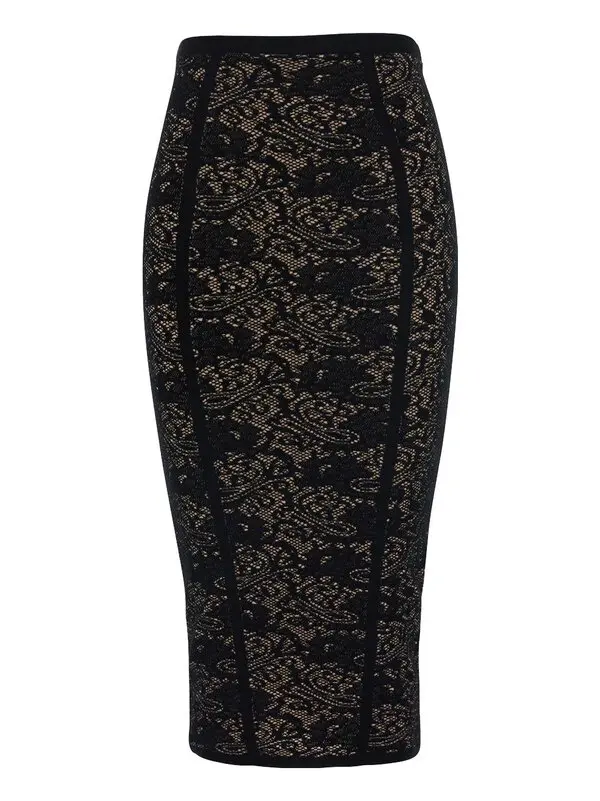 Elisabetta Franchi All-over Lace Embroidered Midi Skirt With Elasticated Waist - Black