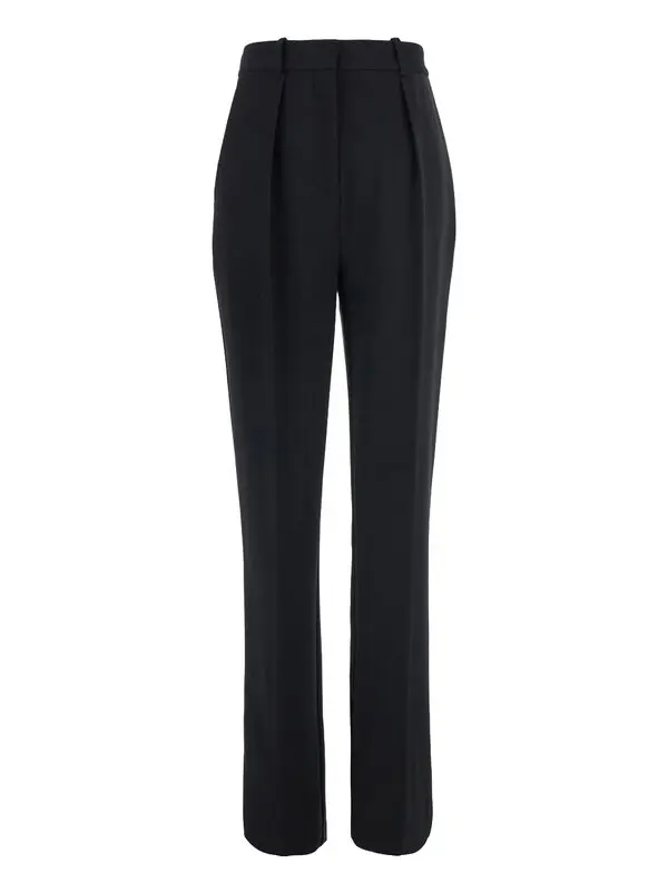 Elisabetta Franchi Pleated Crepe Straight-leg Trousers With Finished Hems - Black