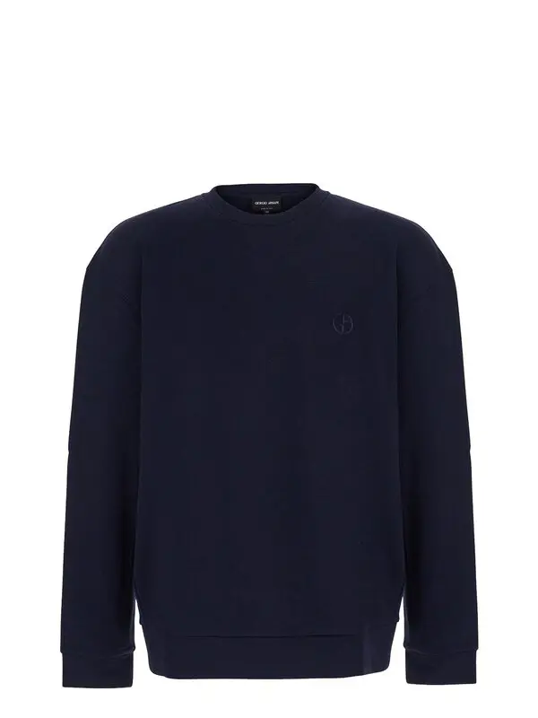Giorgio Armani S Tech Fabric Sweatshirt With Embroidered Logo And Side Pockets - Blu