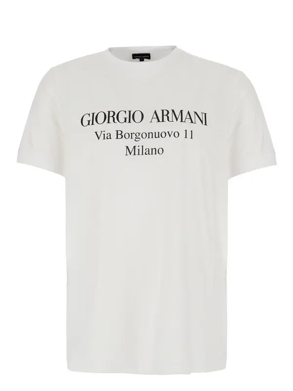 Giorgio Armani S Cotton Crew Neck T-shirt With Front Address Print - White