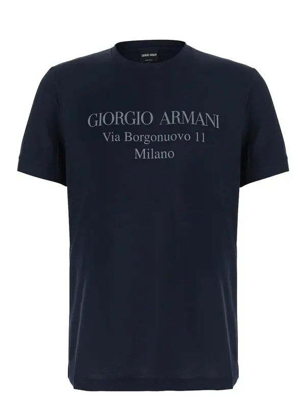 Giorgio Armani S Cotton Crew Neck T-shirt With Address Front Print - Blu