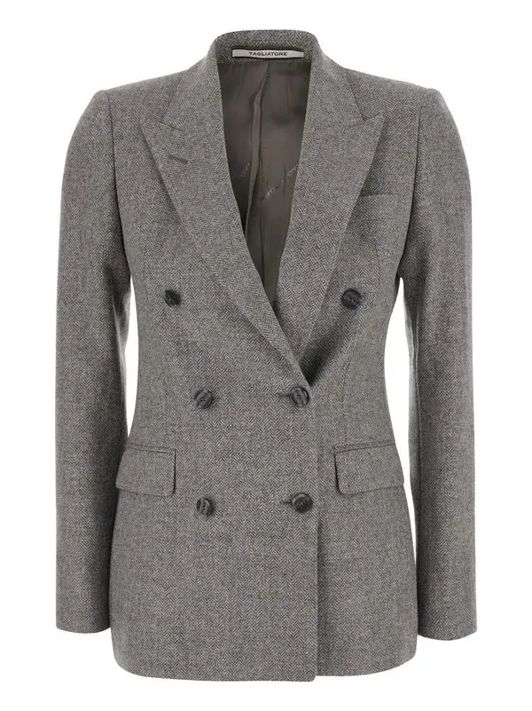 Tagliatore Double-breasted Wool Blazer Jacket With Peak Revers - Grey