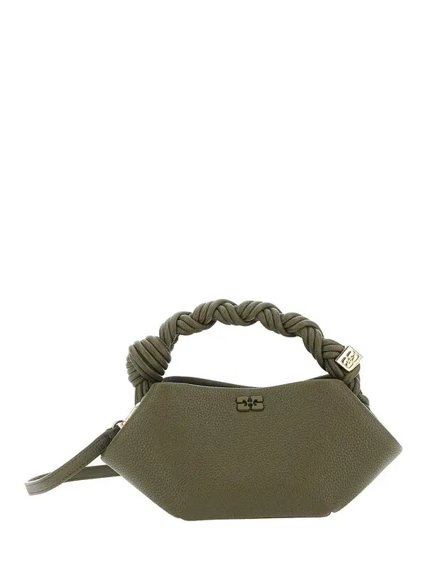 GANNI Mini Bou Handbag In Grained Leather With Woven Handle And Adjustable Strap, 30x14x12.5 Cm - Brown