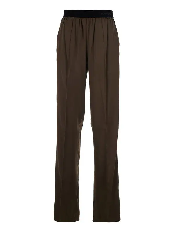 TOM FORD Stretch Silk Pants With Elastic Waist And Logo Lettering - Brown