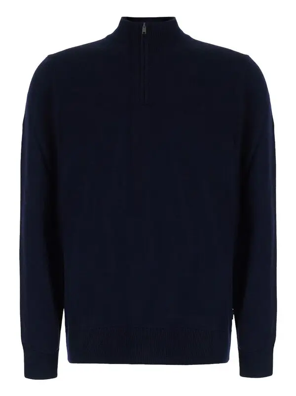 Hugo Boss Wool Half-zip Sweater With Ribbed Finishes - Blu