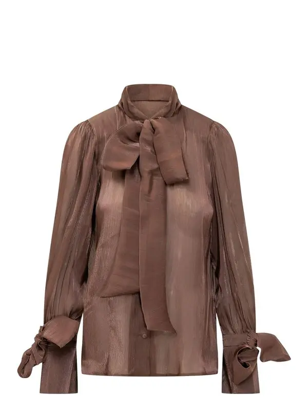 ACTUALEE Bow Detail Shirt - Brown