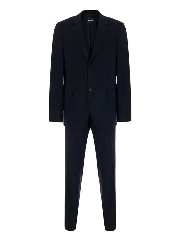 Hugo Boss Houston Notched Revers Stretch Wool Suit For - Blu