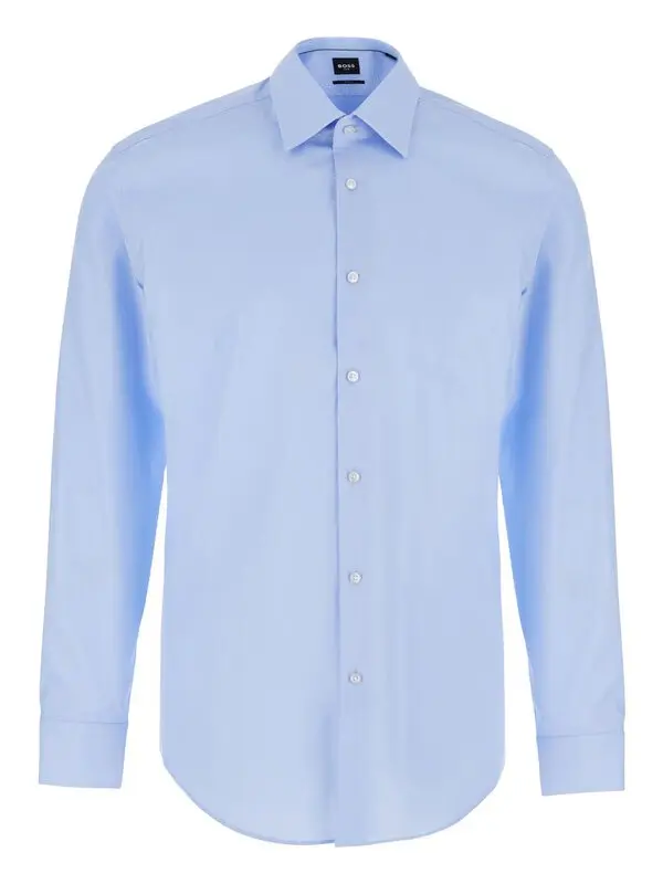 Hugo Boss Hank Button-down Cotton Dress Shirt With Classic Collar And Curved Hem - Light Blue