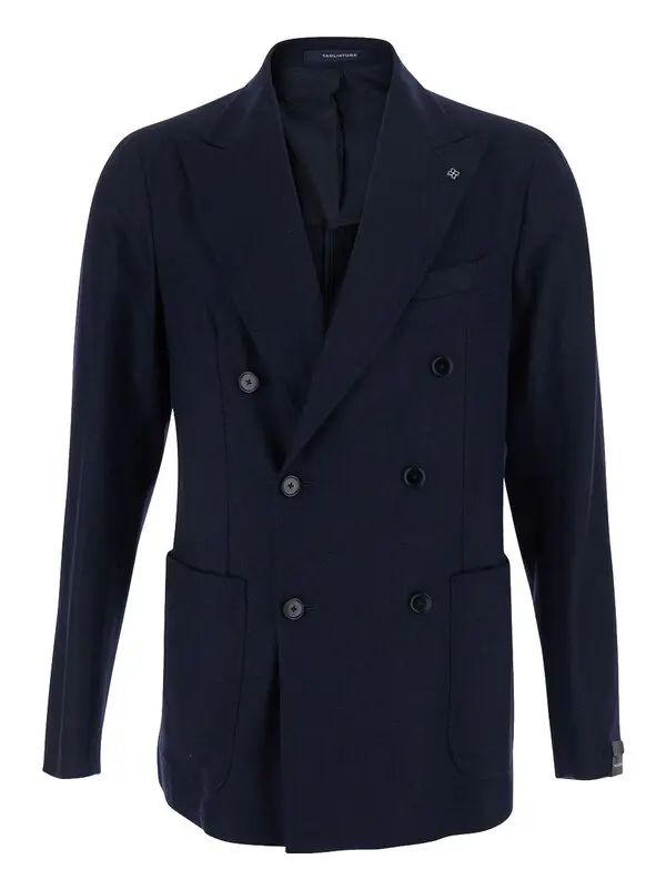 Tagliatore Double-breasted Wool-blend Jacket With Peak Lapels And Welt Pockets - Blu