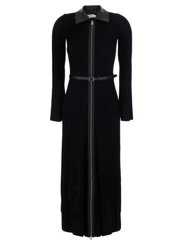 Simkhai Viscose Shirt Collar Dress With Waist Belt And Front Zip - Black