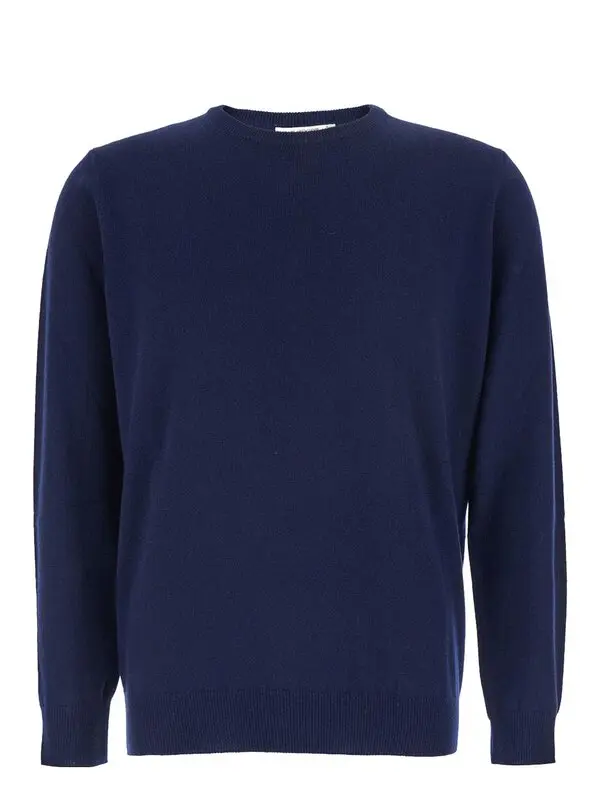 KANGRA Cashmere Crewneck Sweater With Ribbed Trims - Blu