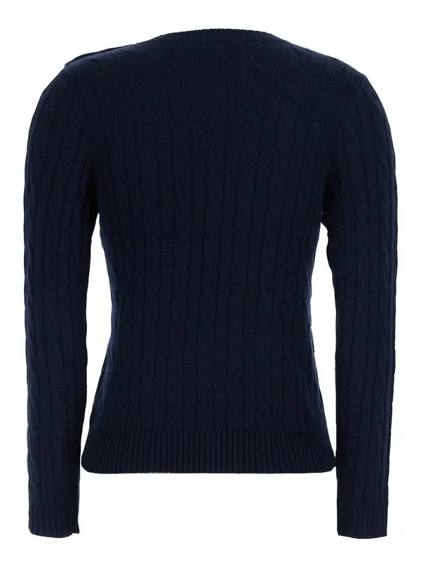 Ralph Lauren Cable-knit Crewneck Sweater With Embroidered Logo - Blu