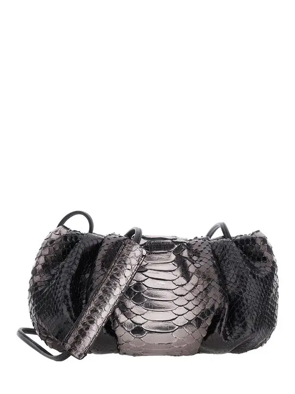 BIAGINI Pillow' Leather Python Clutch With Shoulder Strap And Magnetic Closure, 23.5x13x10 Cm - Black