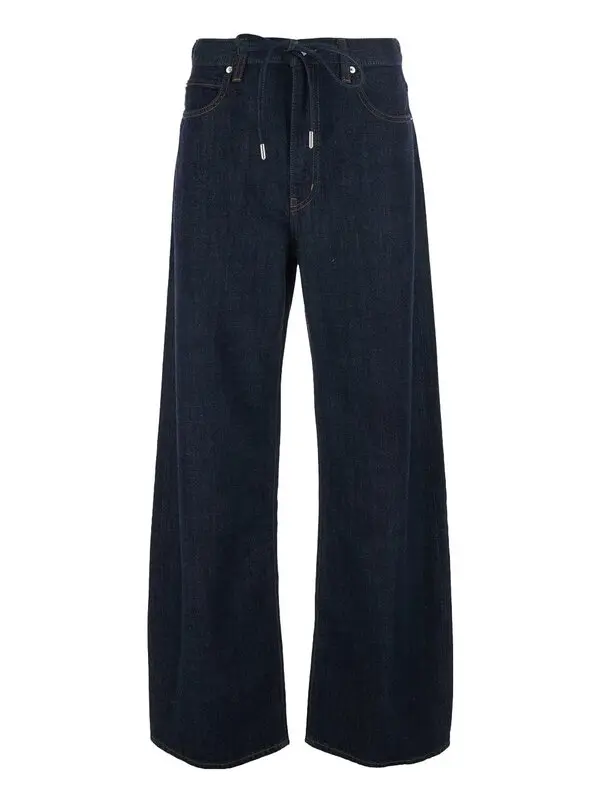FRAME Drawstring Waist Wide-leg Jeans With Bow Detail And Straight Hem - Blu