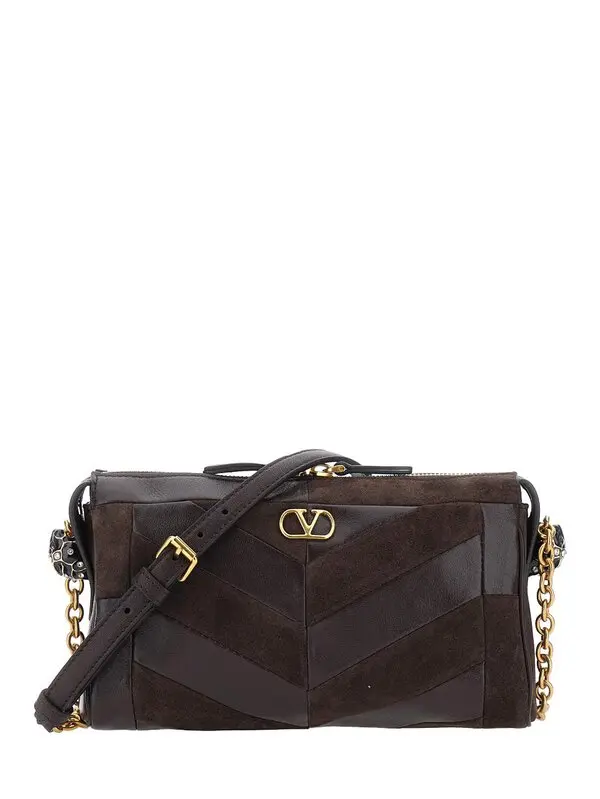 Valentino Garavani Small Patchwork Suede Mini Shoulder Handbag - Brown