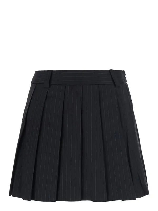 DUNST Pleats Mini Striped Skirt With Tech Fabric - Black