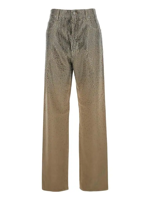 GOLDEN GOOSE Cotton-blend Straight-leg Pants With Faded Crystal Embellishment And Belt Loops - Beige